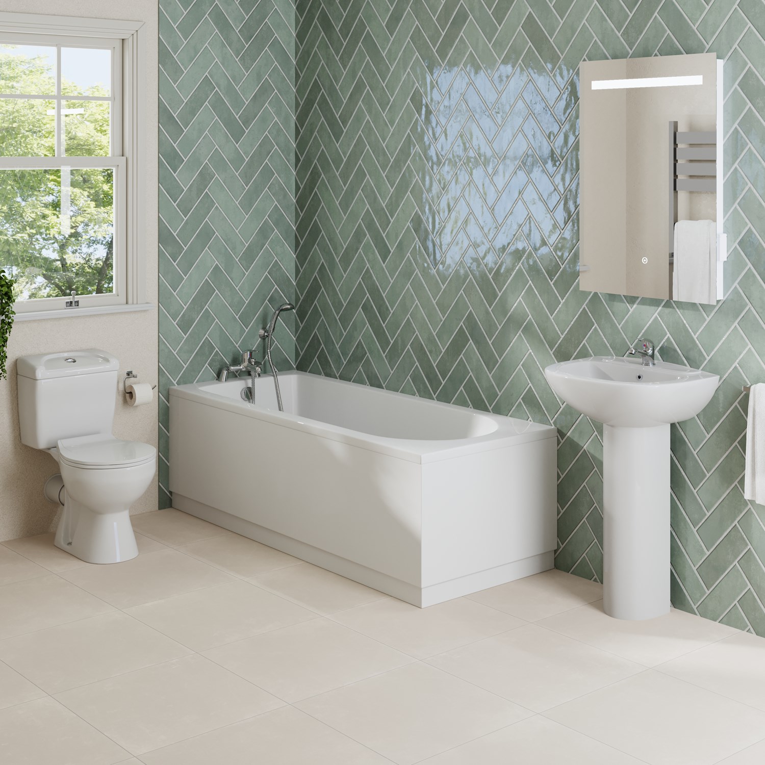 Emma 3 Piece Bathroom Suite with Front Bath Panel | Drench