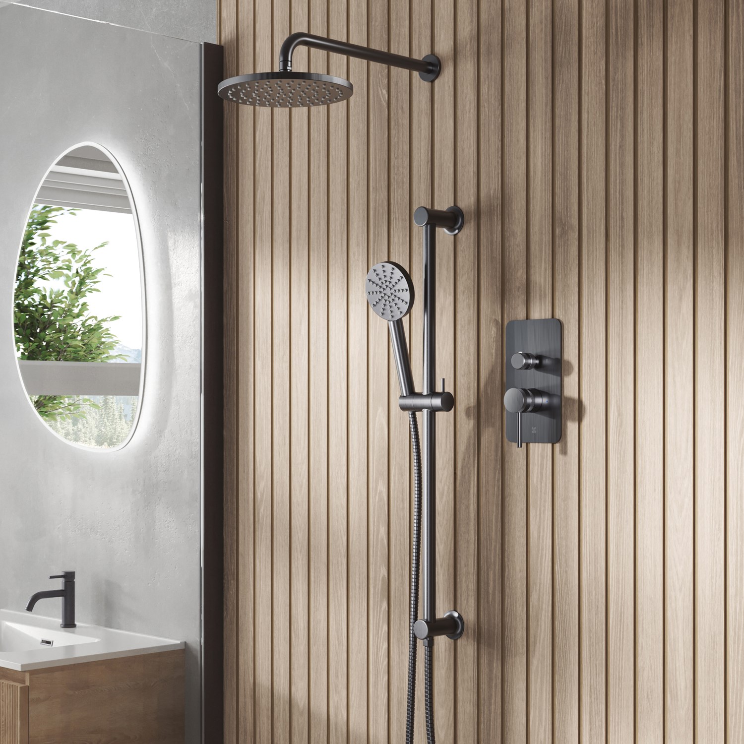 Core Shower Package with 2 Outlet Manual Valve, Fixed Wall Mounted ...